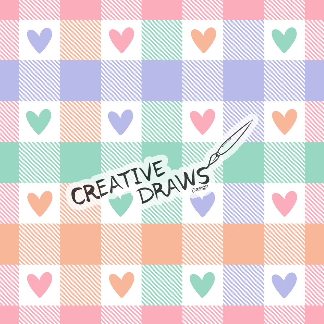Pastel Heart Plaid Seamless Pattern, Rainbow Seamless File Digital ...