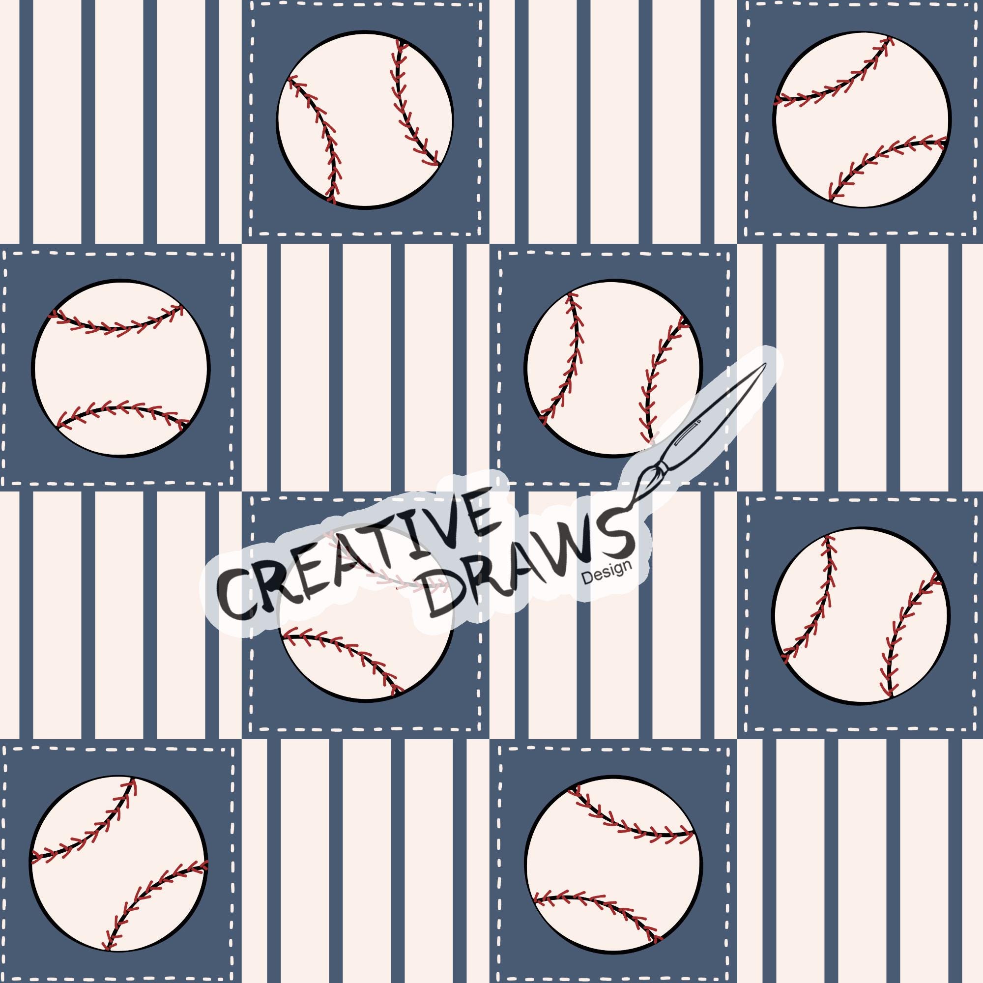 Baseball Stripe Patchwork Seamless Pattern, Digital Repeat Pattern for ...