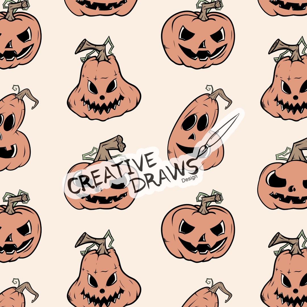 Halloween Pumpkin Seamless Pattern, Digital Repeat Pattern for Personal ...
