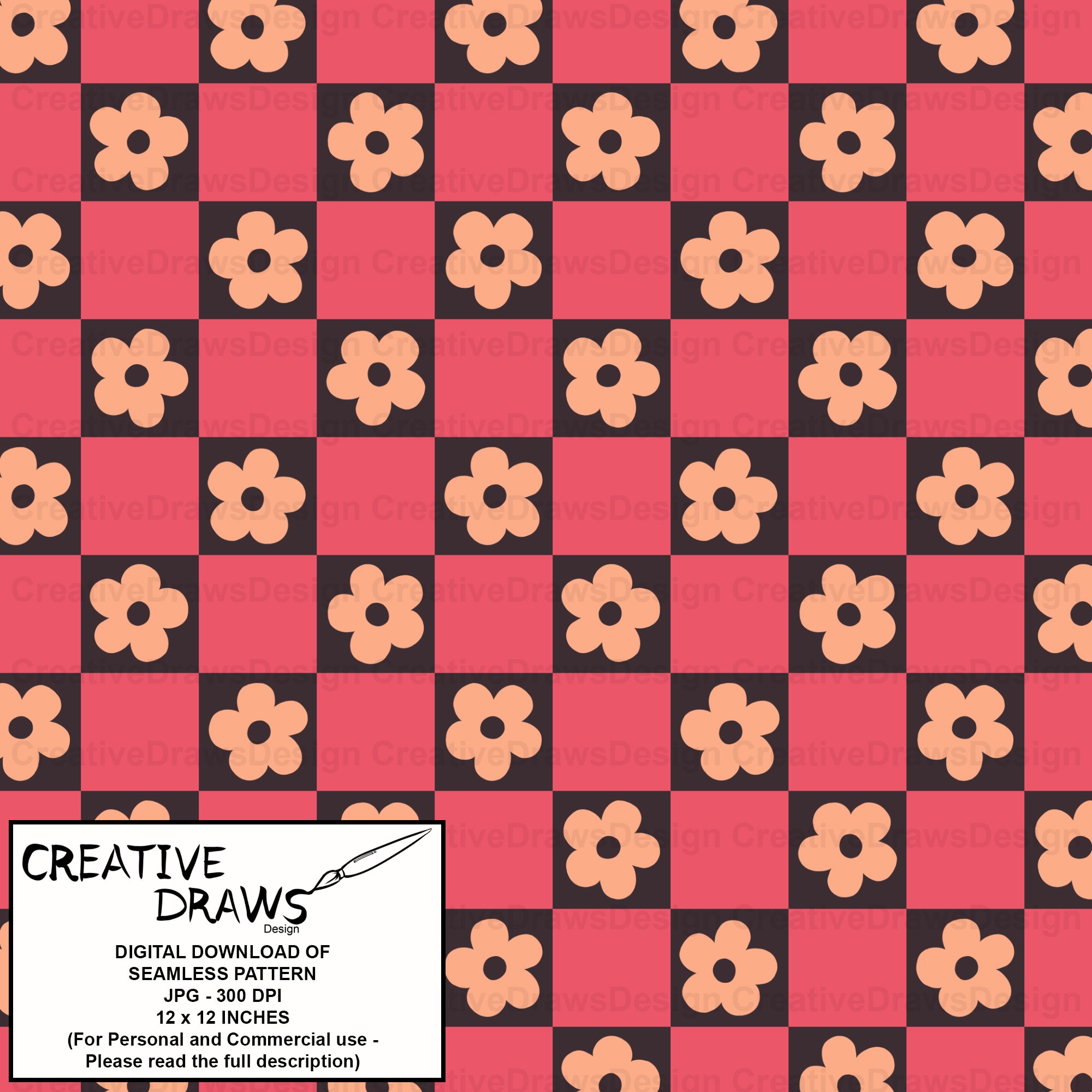 Retro Checker Floral Seamless Pattern, Rainbow Seamless File Digital ...