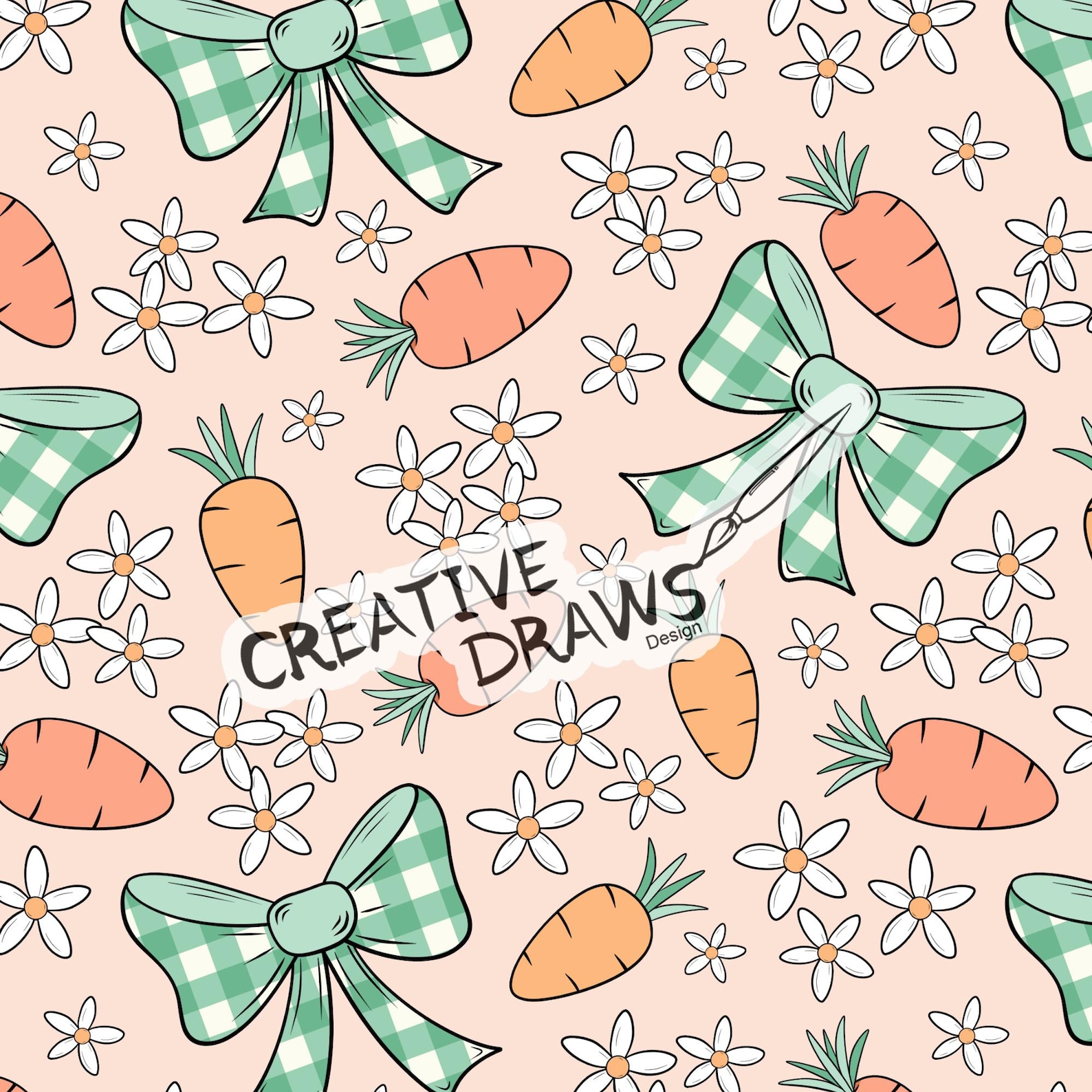 Carrot Bow Floral Seamless Pattern, Digital Repeat Pattern for Personal ...