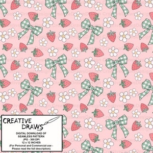 Strawberry Bow Seamless Pattern, Repeat Digital Paper Pattern for ...