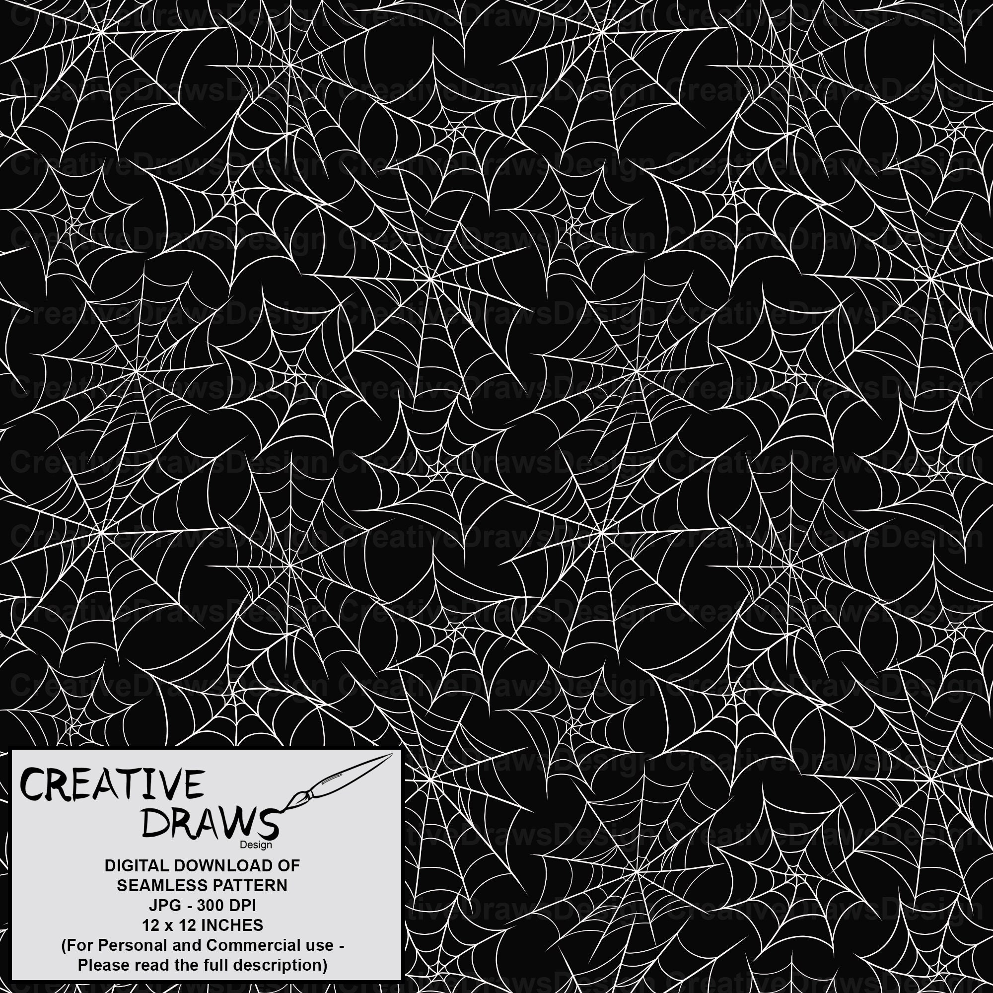 Black and White Spiderweb Seamless Pattern, Digital Repeat Pattern for ...