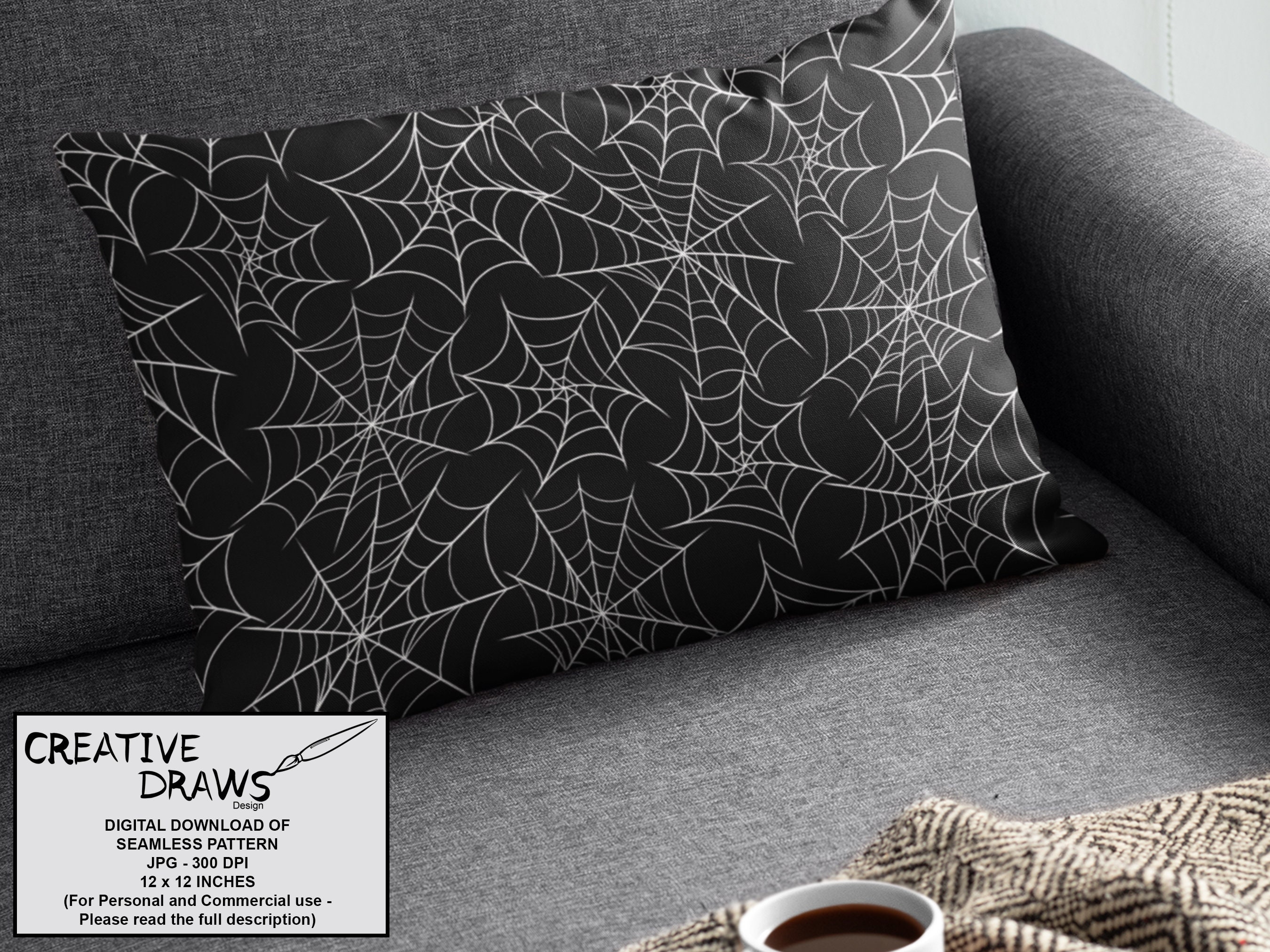 Black and White Spiderweb Seamless Pattern, Digital Repeat Pattern for ...