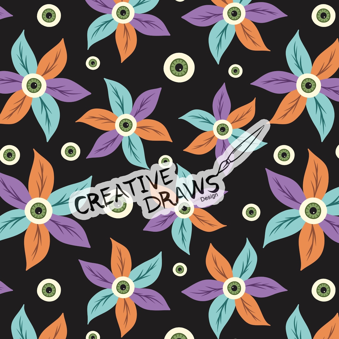 Evil Eye Flower Seamless Pattern, Halloween Digital Repeat Pattern for ...