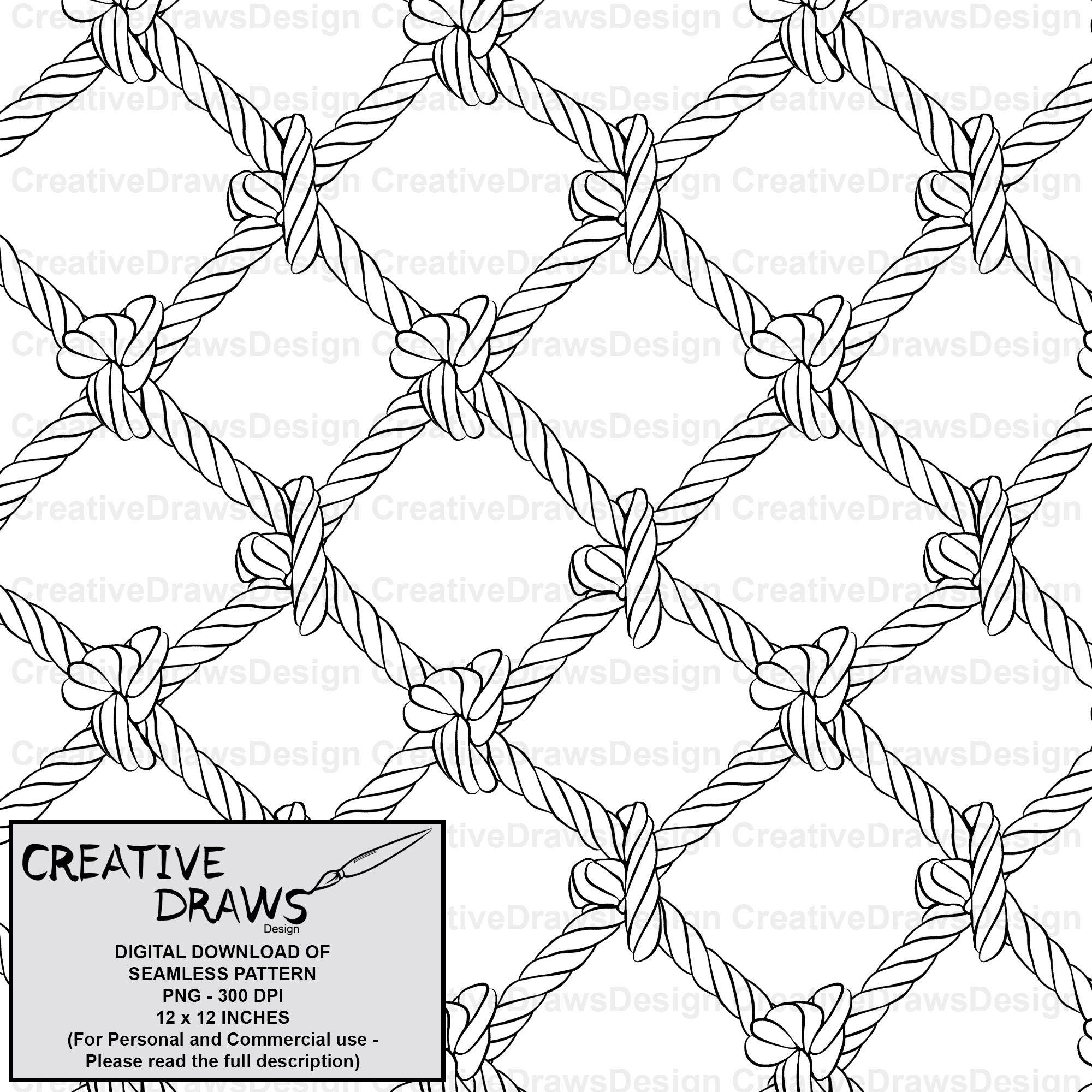 Rope Netting Seamless Pattern Line Art With Transparent Background ...