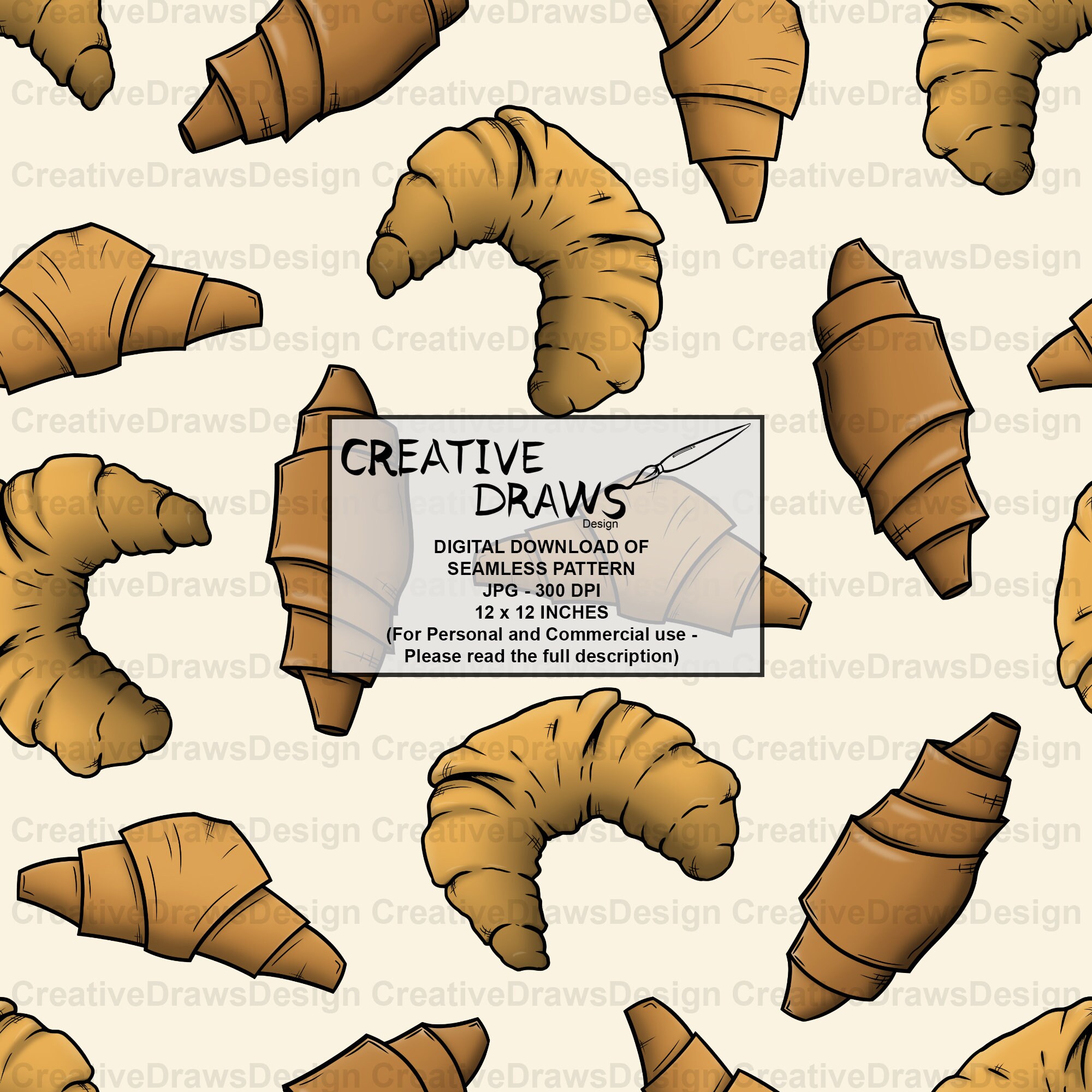 Croissant Breakfast Seamless Pattern, Bake Digital Repeat Pattern for ...
