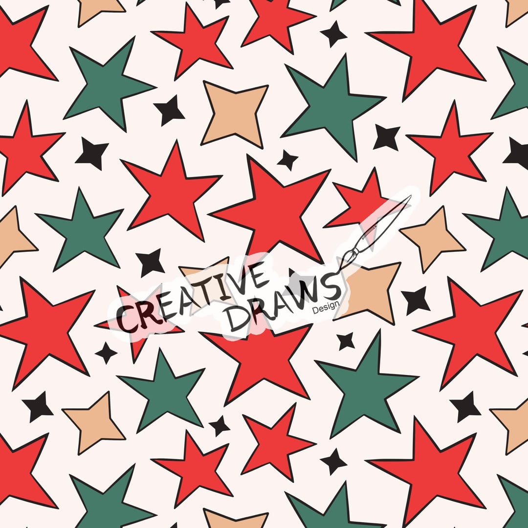 Retro Christmas Stars Seamless Pattern, Digital Repeat Pattern for ...
