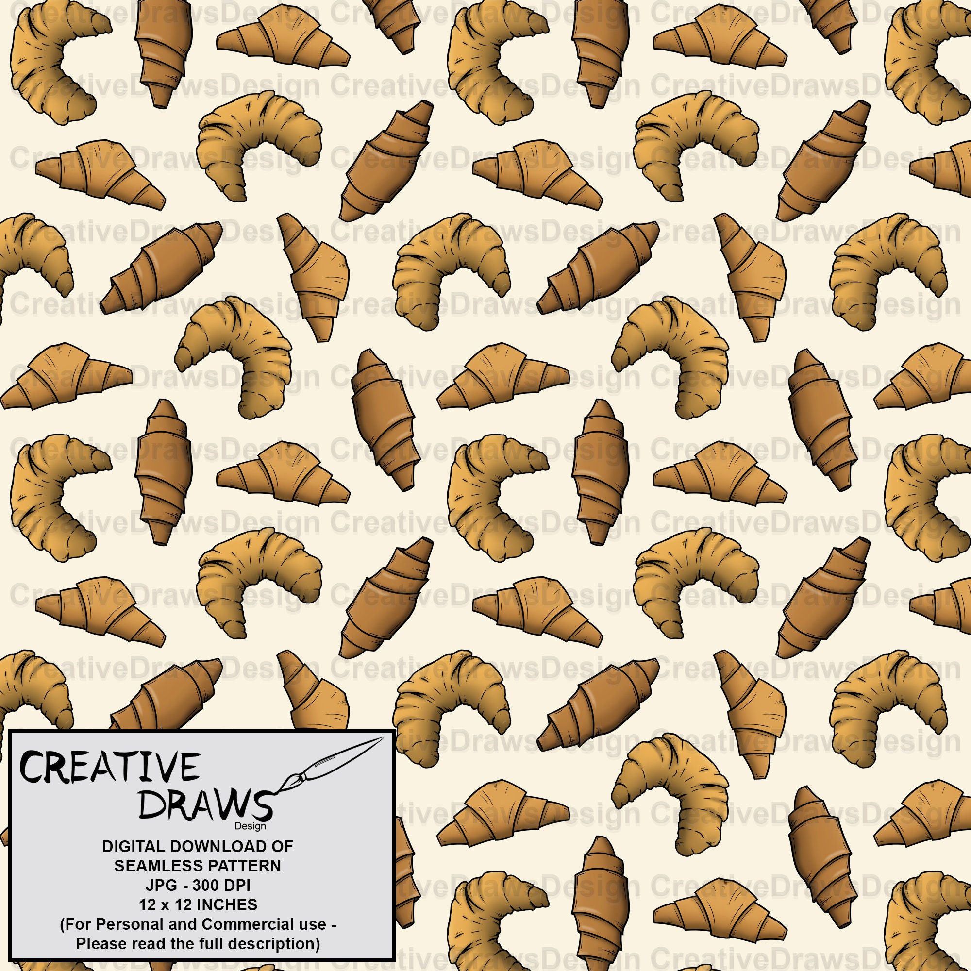 Croissant Breakfast Seamless Pattern, Bake Digital Repeat Pattern for ...