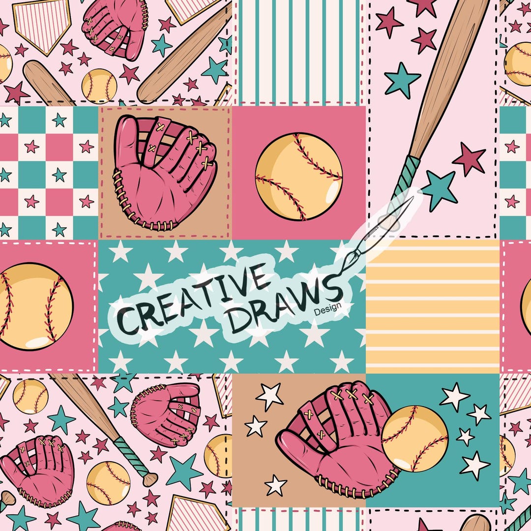 Softball Patchwork Seamless Pattern, Digital Repeat Pattern for ...