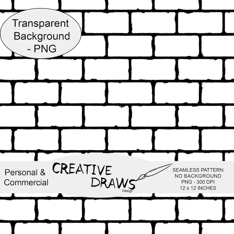 Brick Wall Seamless Pattern Line Art With Transparent Background ...