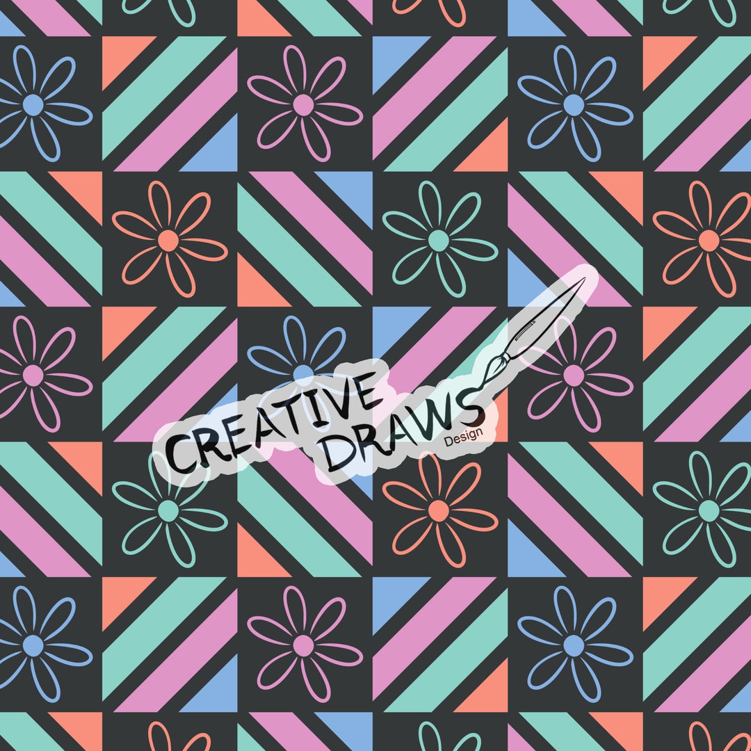 Floral Checker Stripes Seamless Pattern, Bright Colors Seamless File ...