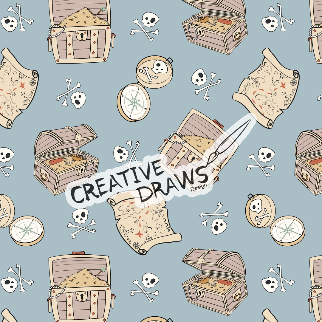 Pirate Treasure Seamless Pattern, Digital Repeat Pattern for Personal ...