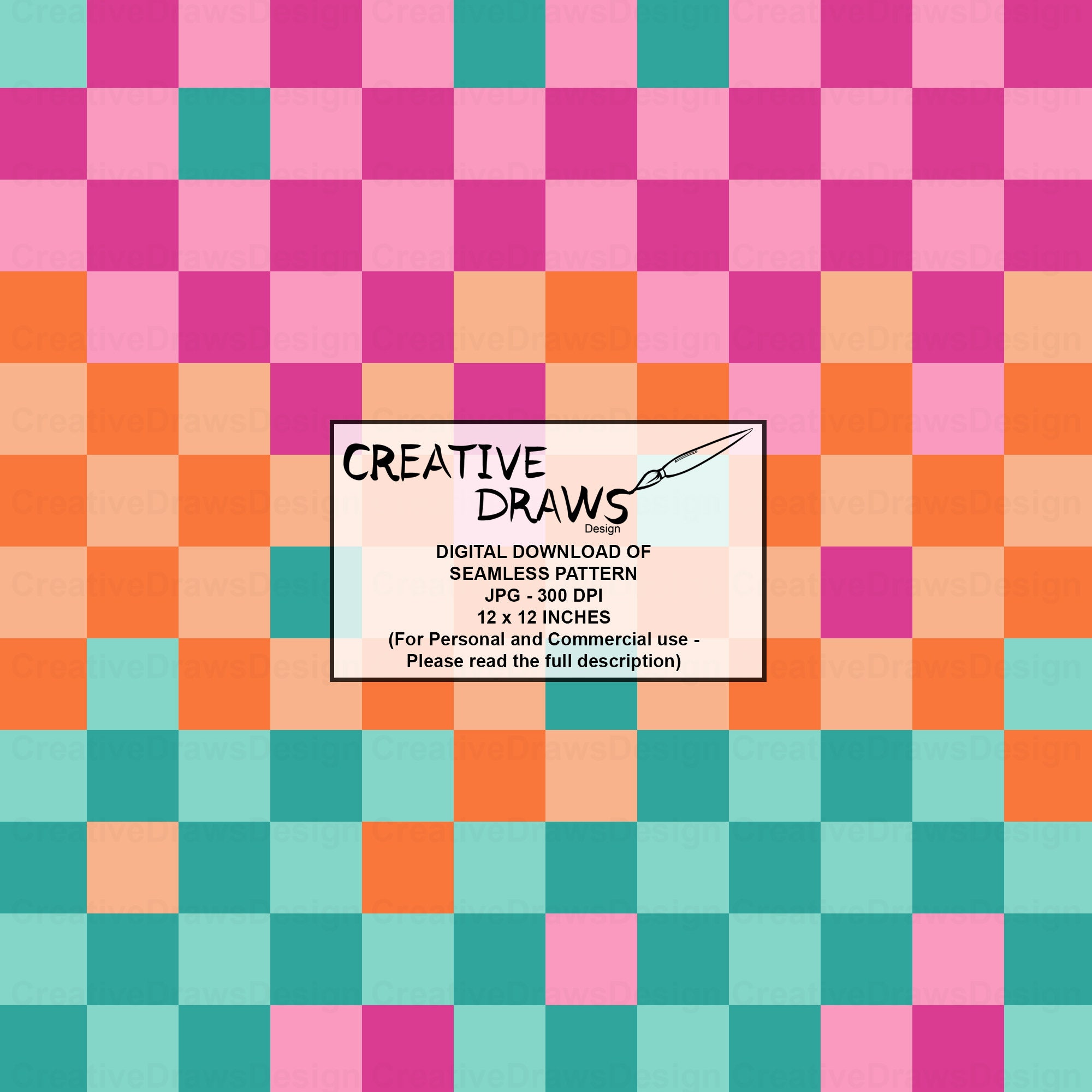 Retro Checker Seamless Pattern, Digital Repeat Pattern for Personal and ...