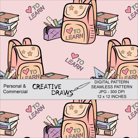 Love to Learn Back to School Seamless Pattern Digital Repeat - Etsy