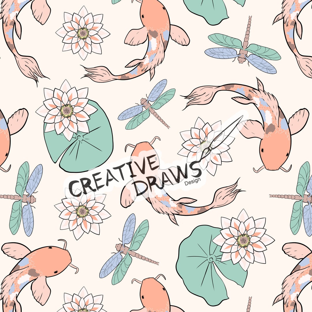 Koi Fish Seamless Pattern, Repeat Digital Paper Pattern for Personal ...