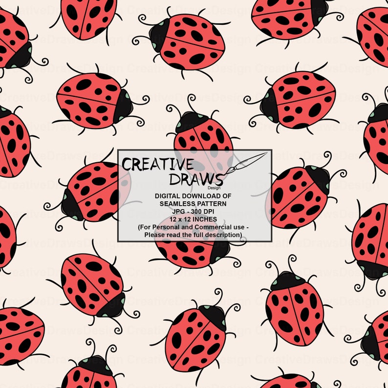 Ladybug Seamless Pattern, Digital Repeat Pattern for Personal and ...