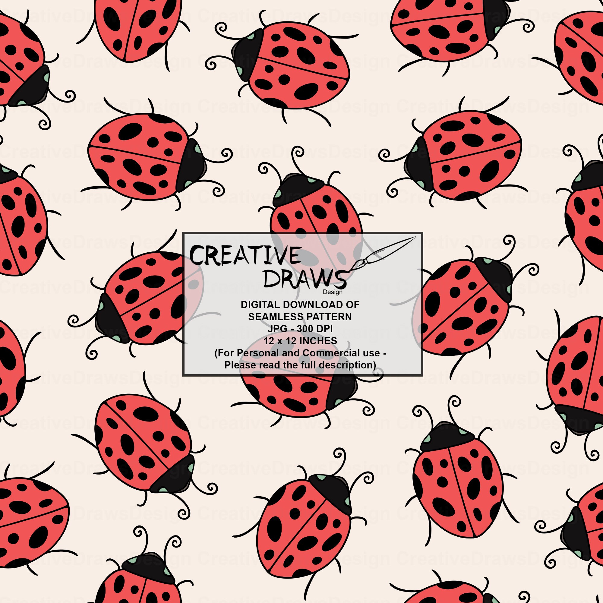 Ladybug Seamless Pattern, Digital Repeat Pattern for Personal and ...