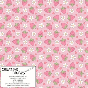 Pink Strawberry Seamless Pattern, Repeat Digital Paper Pattern for ...