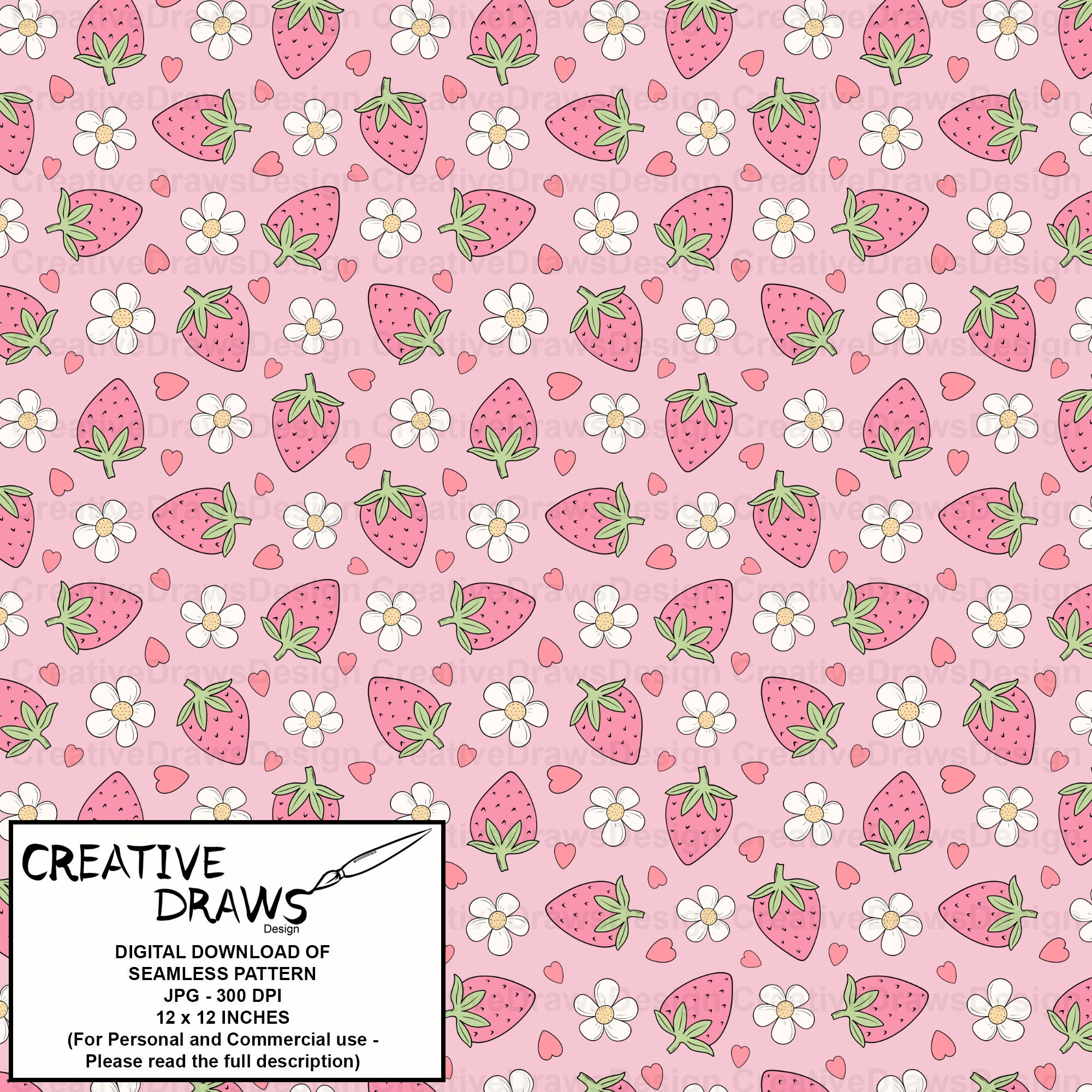 Pink Strawberry Seamless Pattern, Repeat Digital Paper Pattern for ...