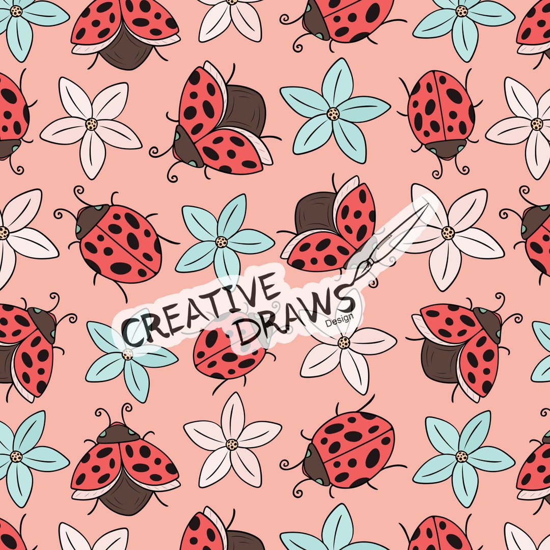 Ladybug Seamless Pattern, Flower Digital Repeat Pattern for Personal ...