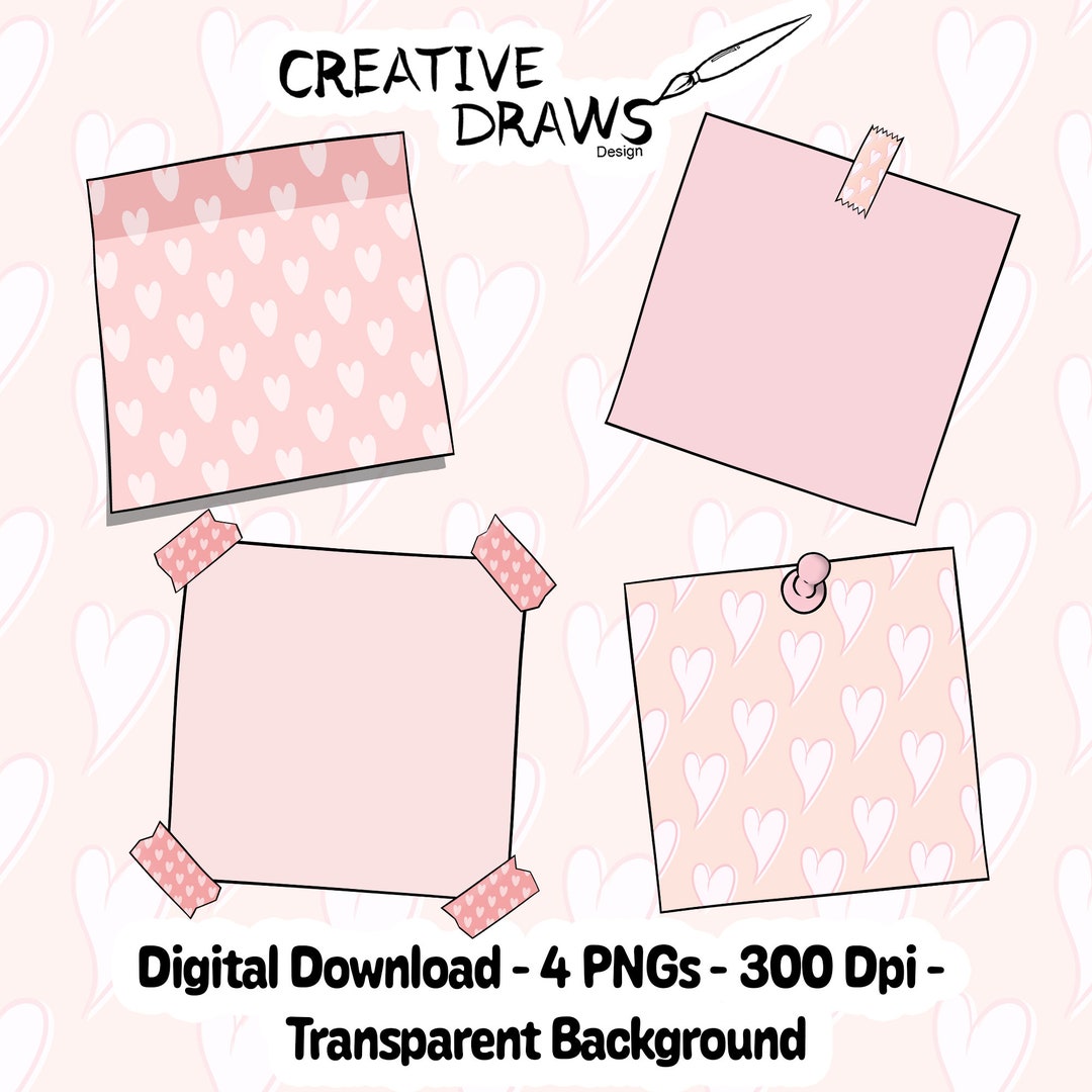 Pink Hearts Sticky Note PNG Digital Files for Personal and Commercial ...