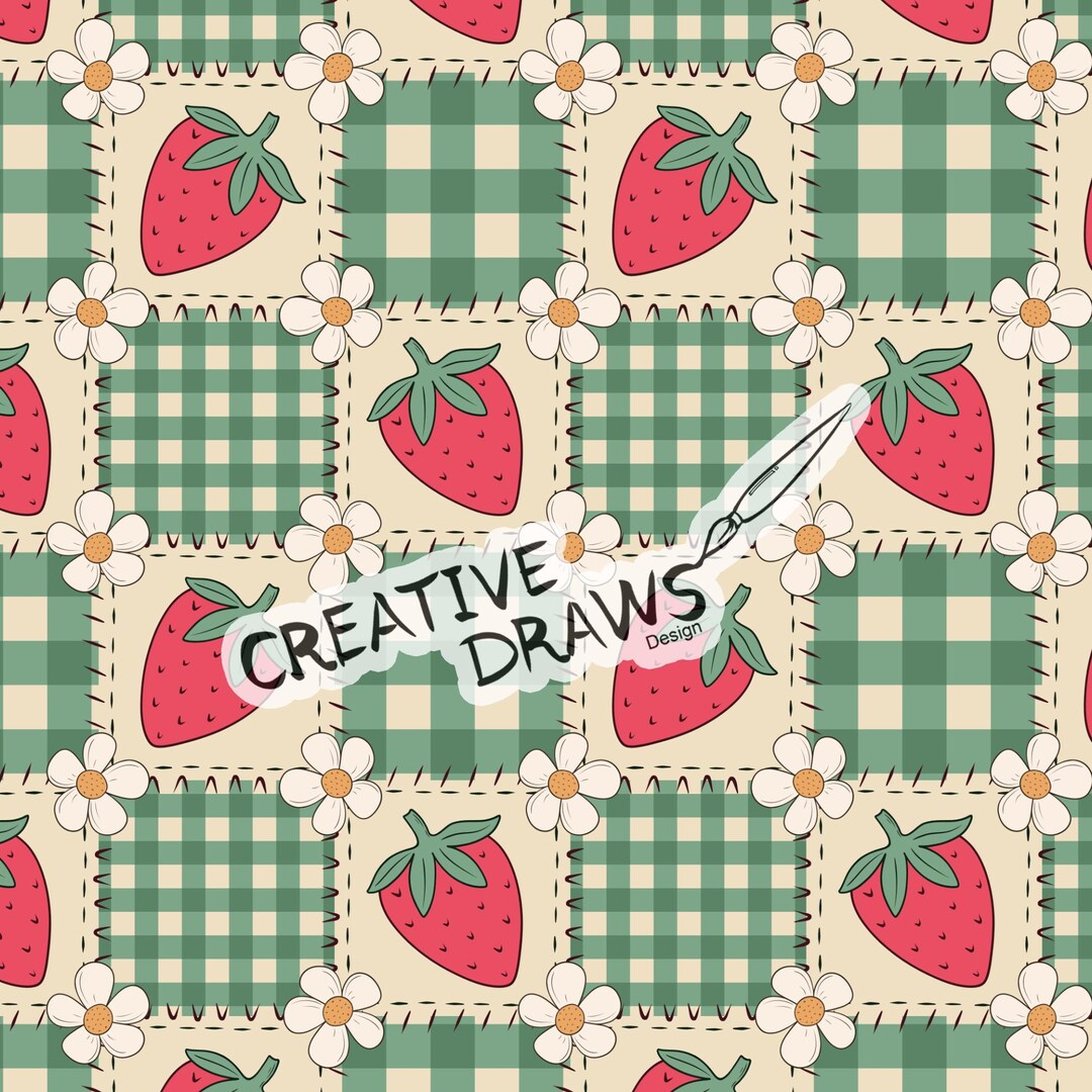 Strawberry Gingham Patchwork Seamless Pattern, Repeat Digital Paper - Etsy