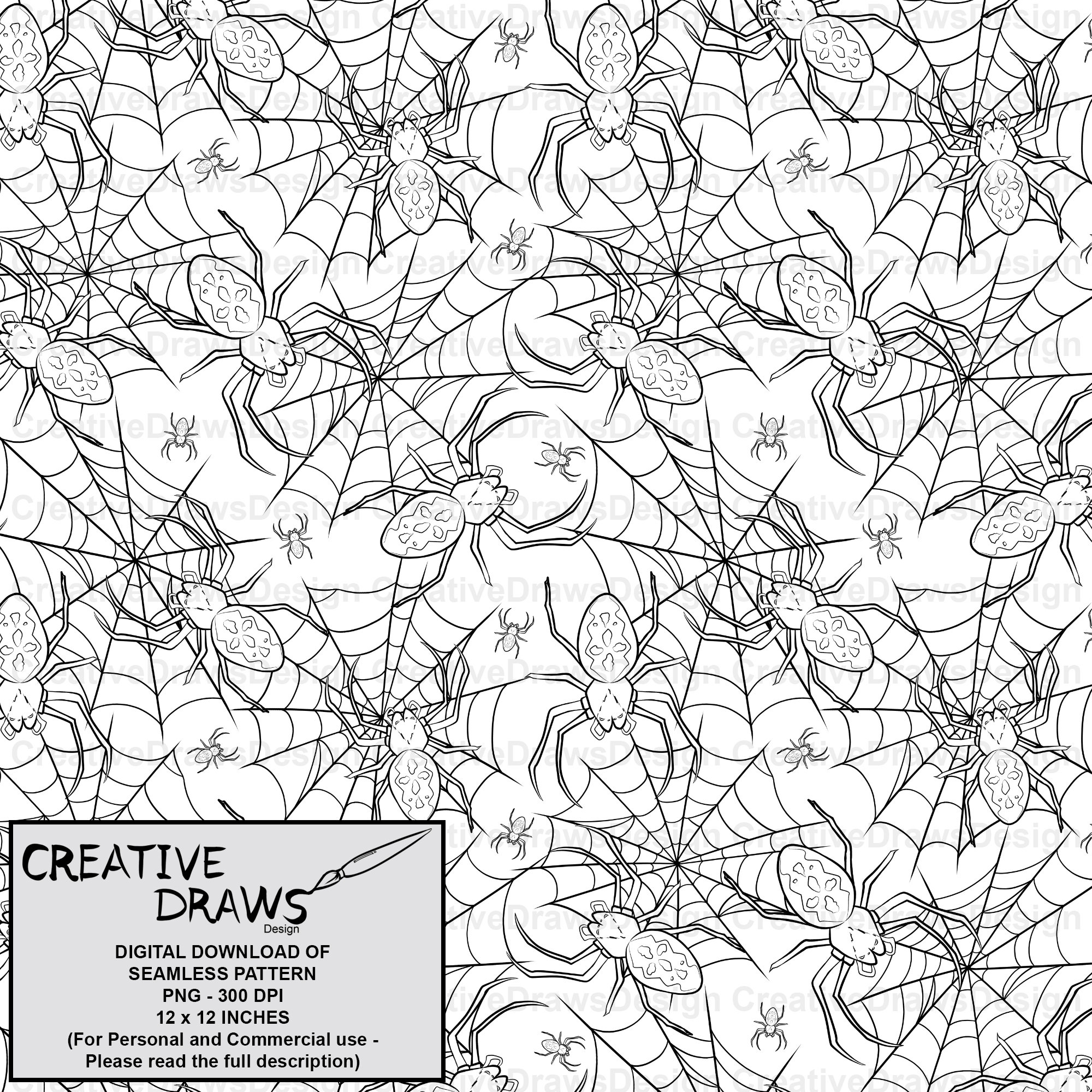 Spider Cobweb Seamless Pattern Line Art With Transparent Background ...