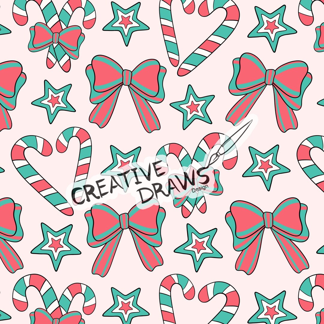 Candy Cane Bows Seamless Pattern, Christmas Seamless File Digital ...