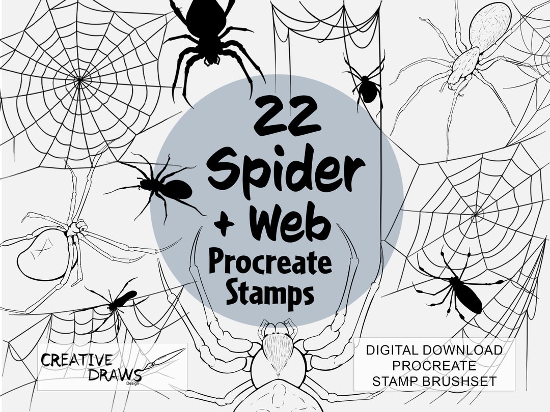 Spider and Spiderweb Procreate Stamps, Creepy Procreate Brush Pack for ...