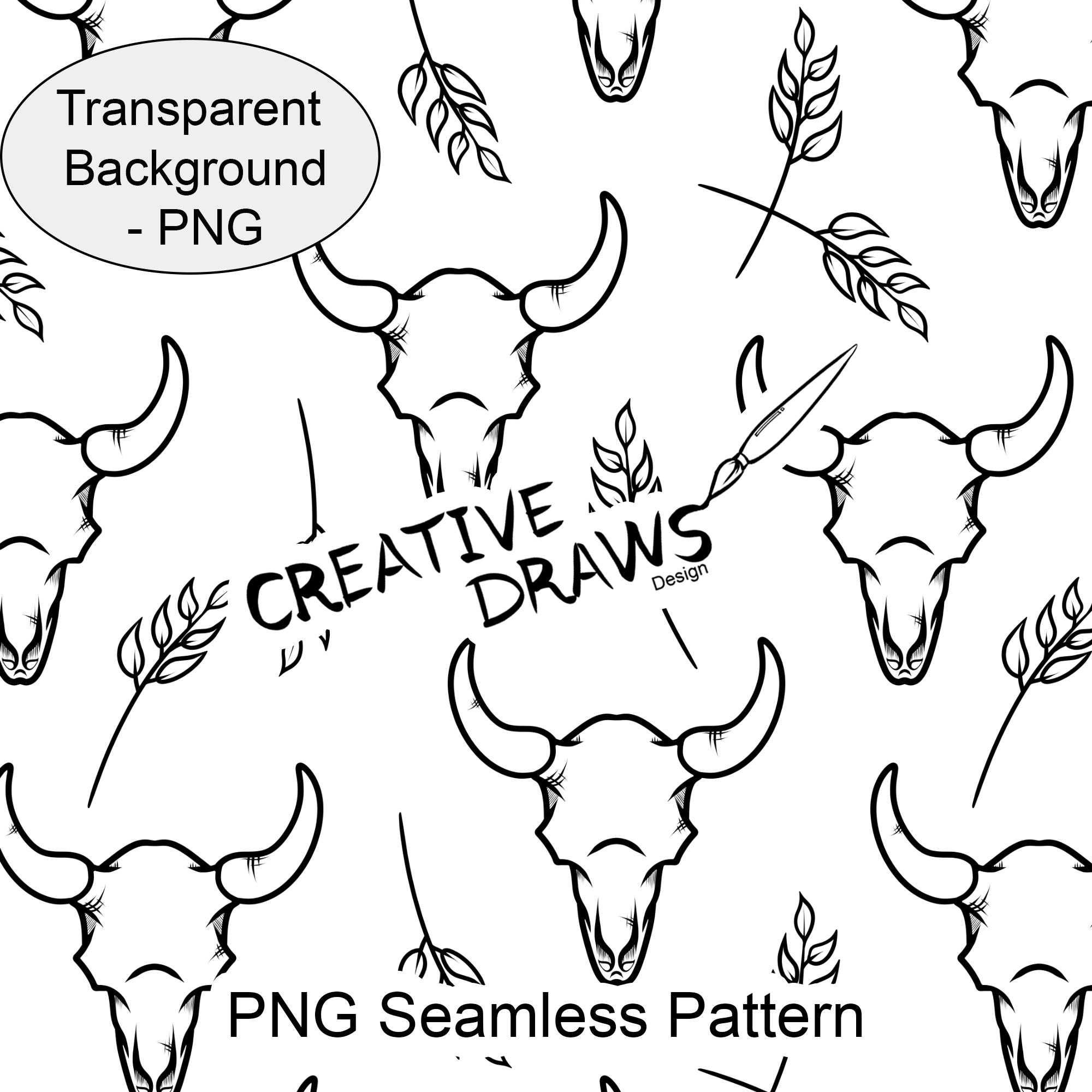 Bull Skull Seamless Pattern Line Art With Transparent Background ...