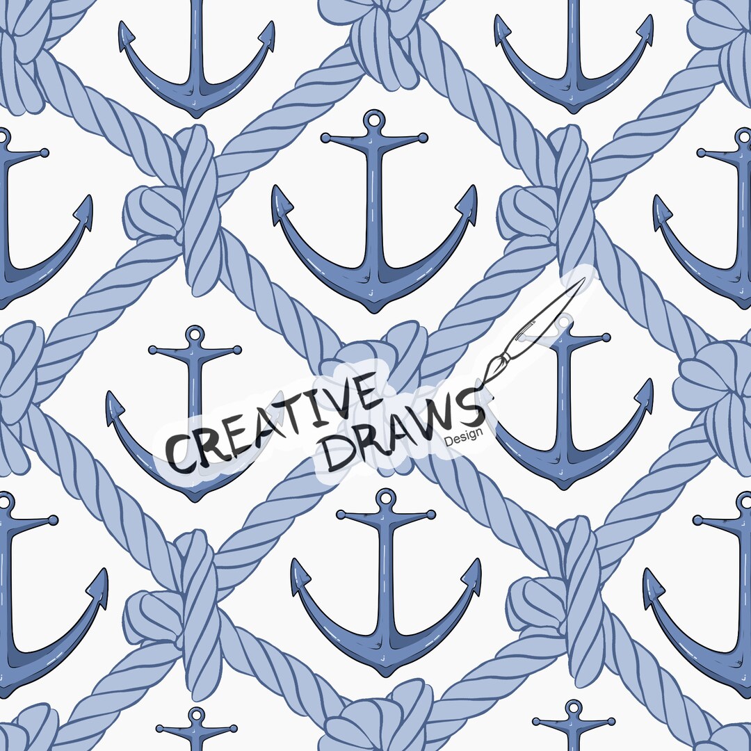 Nautical Rope and Anchor Seamless Pattern, Sailing Digital Repeat ...