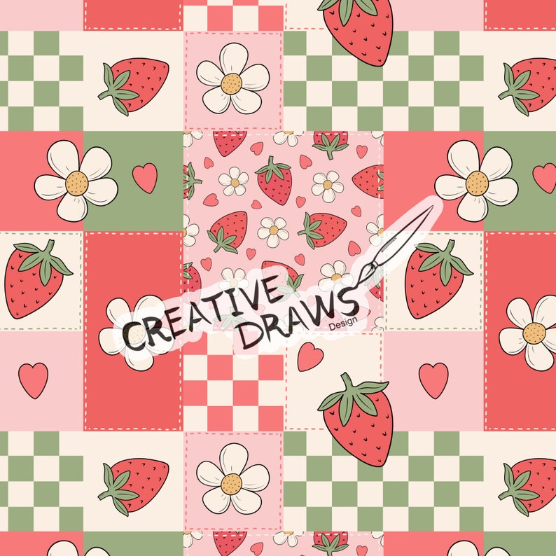 Strawberry Patchwork Seamless Pattern, Repeat Digital Paper Pattern for Personal and Commercial ...