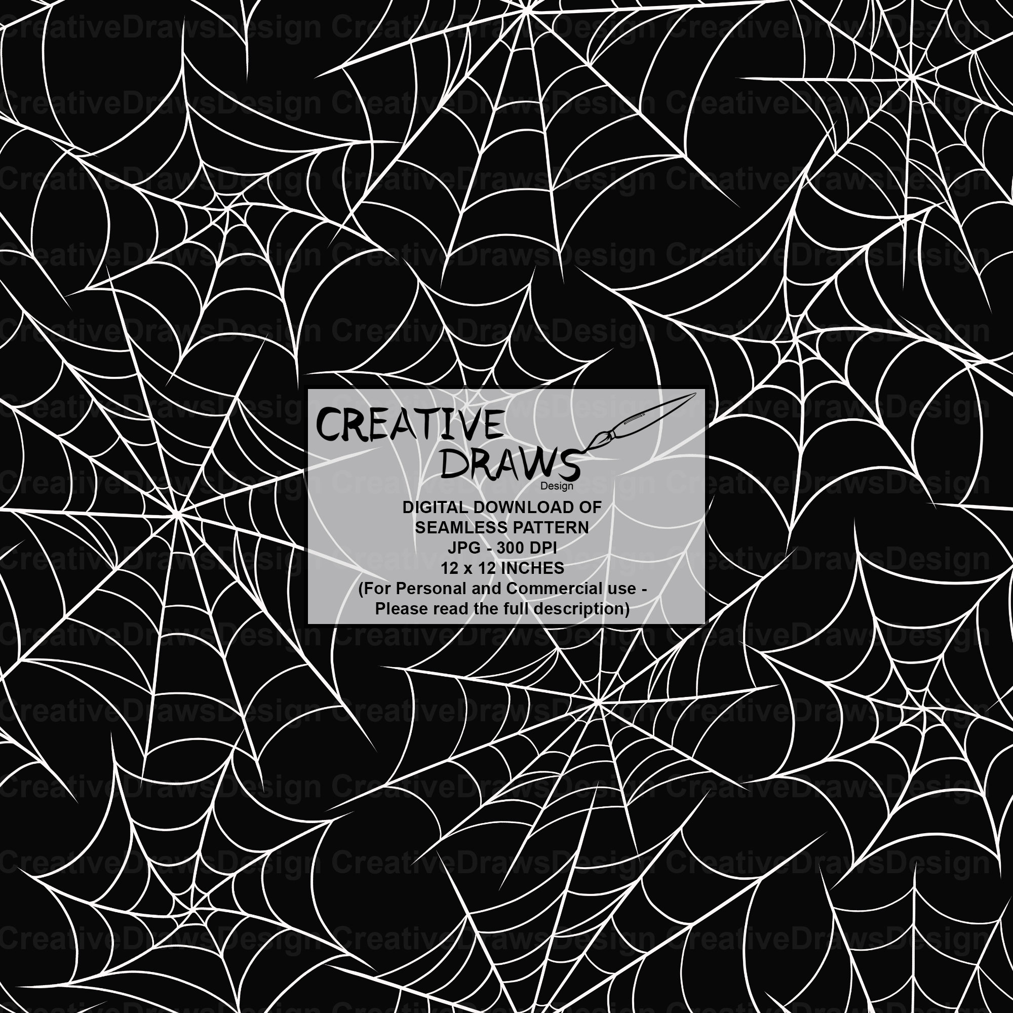 Black and White Spiderweb Seamless Pattern, Digital Repeat Pattern for ...