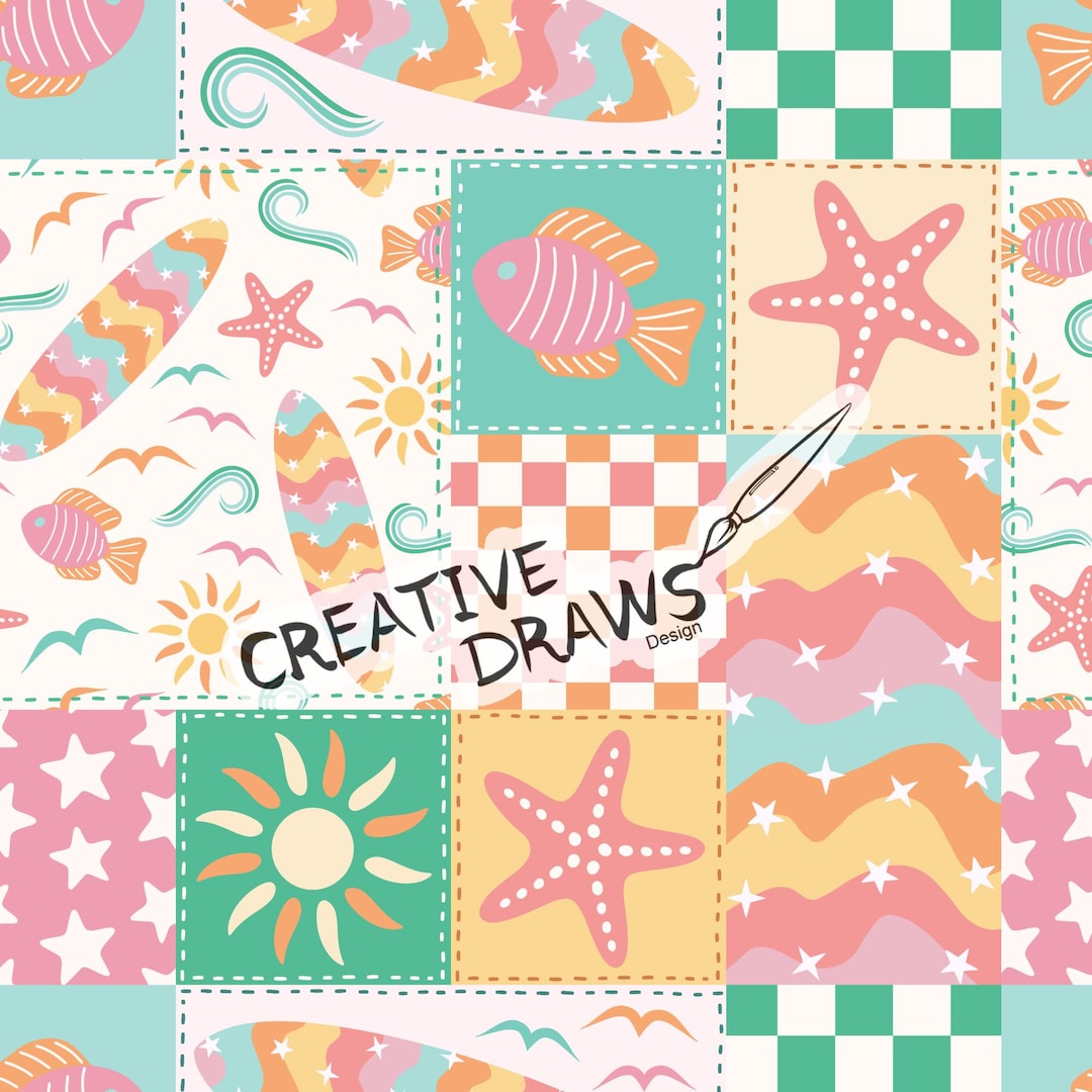 Retro Surf Patchwork Seamless Pattern, Seamless File Digital Download ...