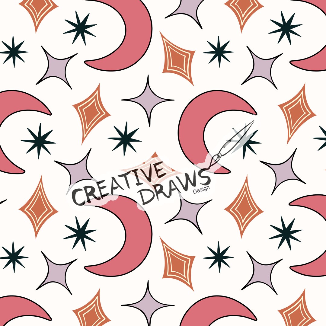 Moon and Stars Seamless Pattern for Personal and Commercial Use, Repeat ...