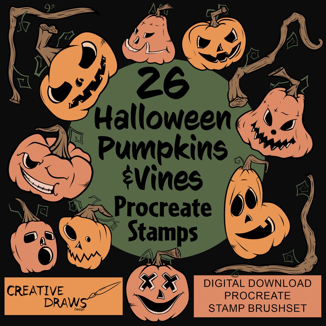 Halloween Pumpkins Procreate Stamps, Jack O Lantern Procreate Brush ...