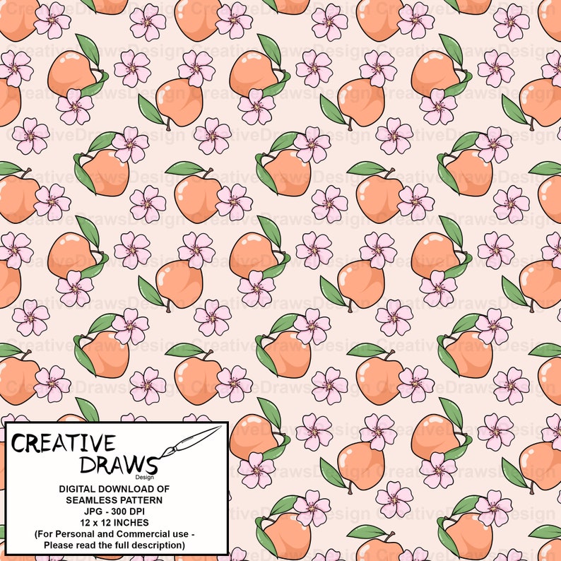 Peach Blossom Seamless Pattern, Summer Fruit Seamless File Digital Download - Etsy