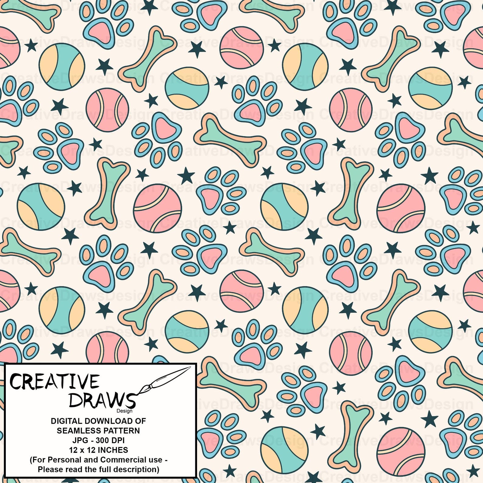 Dog Paws and Bones Seamless Pattern, Seamless File Digital Download - Etsy