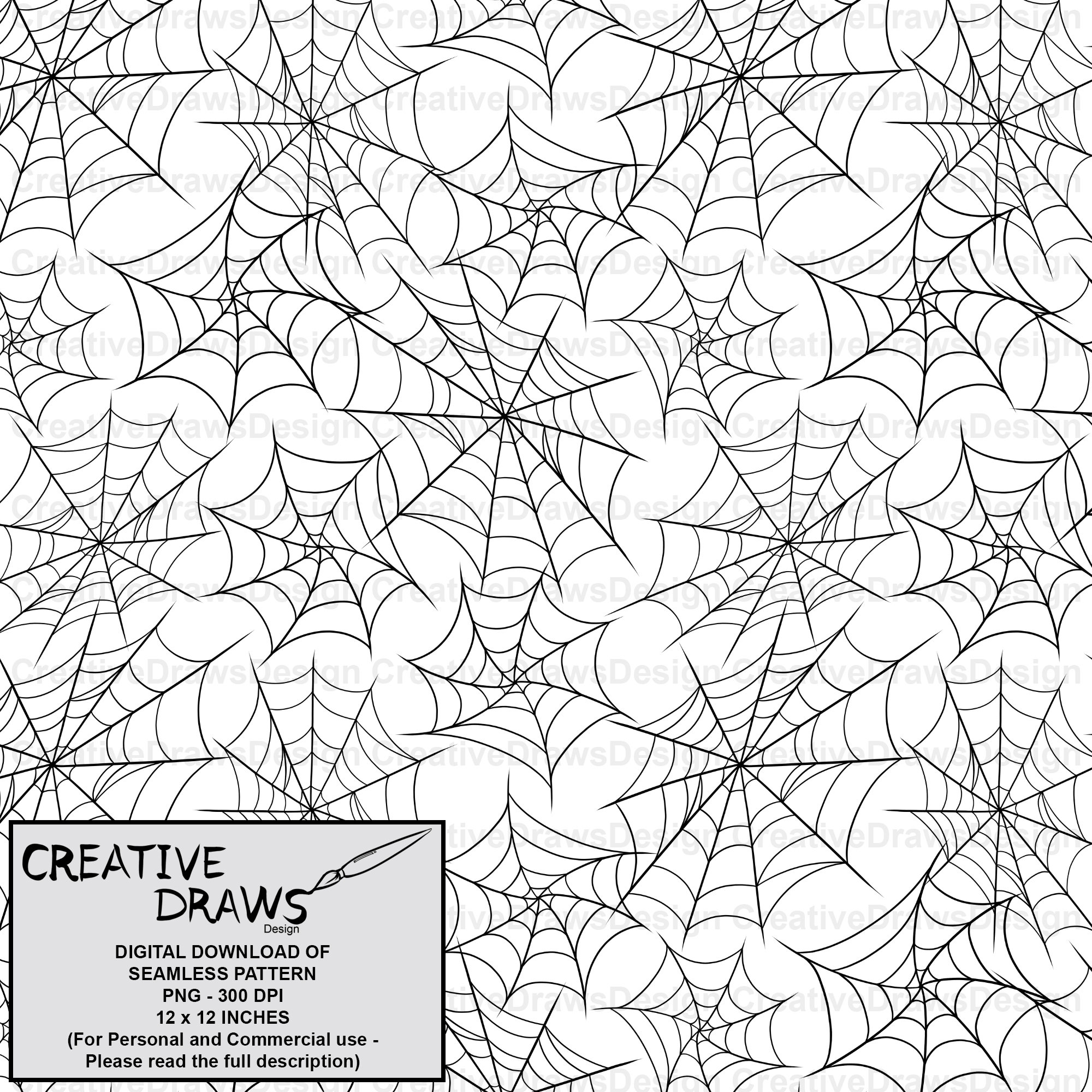 Spider Web Seamless Pattern Line Art With Transparent Background ...