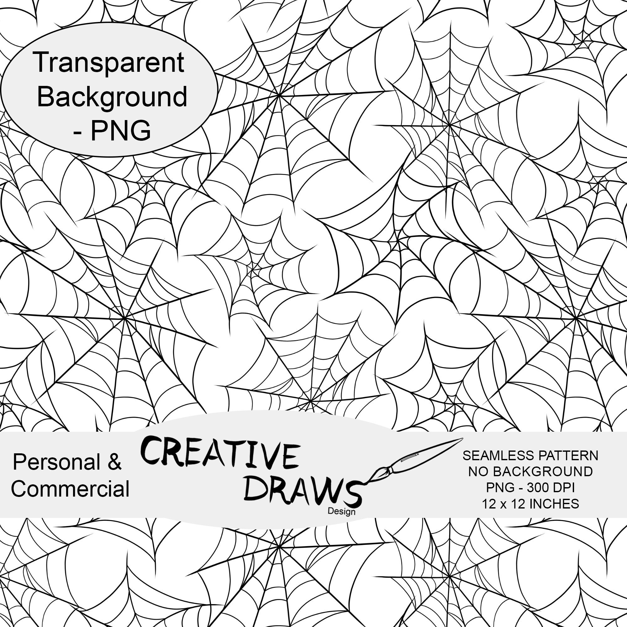 Spider Web Seamless Pattern Line Art With Transparent Background ...