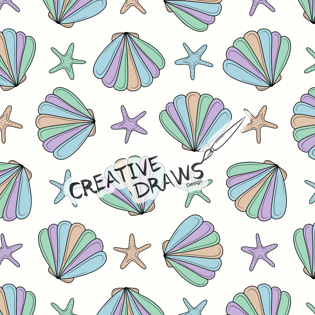 Rainbow Seashell and Starfish Seamless Pattern, Digital Repeat Pattern ...