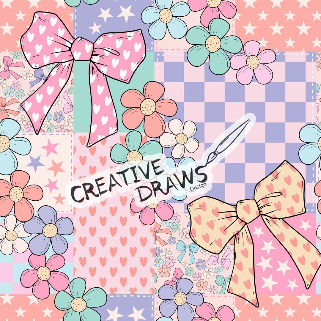 Coquette Patchwork Seamless Pattern, Floral Bow Seamless File Digital Download - Etsy