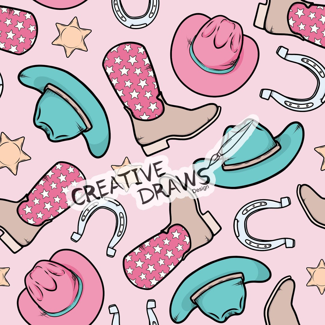 Pink Western Seamless Pattern, Digital Repeat Pattern for Personal and ...