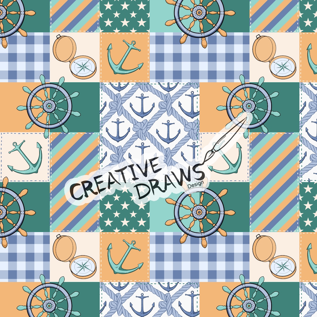 Nautical Patchwork Seamless Pattern, Sailing Digital Repeat Pattern for ...