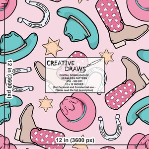Pink Western Seamless Pattern, Digital Repeat Pattern for Personal and ...