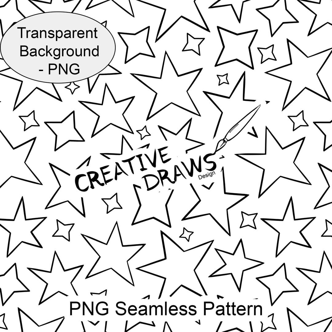 Star Seamless Pattern Line Art With Transparent Background, Digital ...
