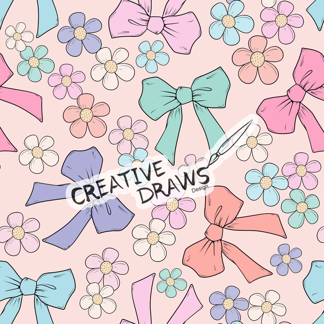 Floral Bow Seamless Pattern, Pastel Coquette Seamless File Digital ...