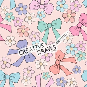 Floral Bow Seamless Pattern, Pastel Coquette Seamless File Digital ...