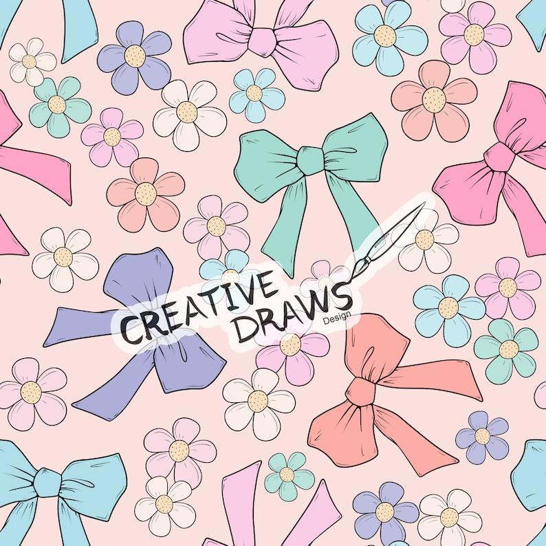 Floral Bow Seamless Pattern, Pastel Coquette Repeat Digital Paper ...